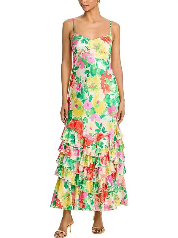 Aqua Floral Ruffle Maxi Dress - Yellow Multi