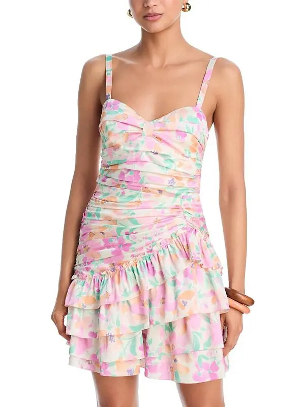 Aqua Floral Ruffle Mini Dress - Bloom Pink