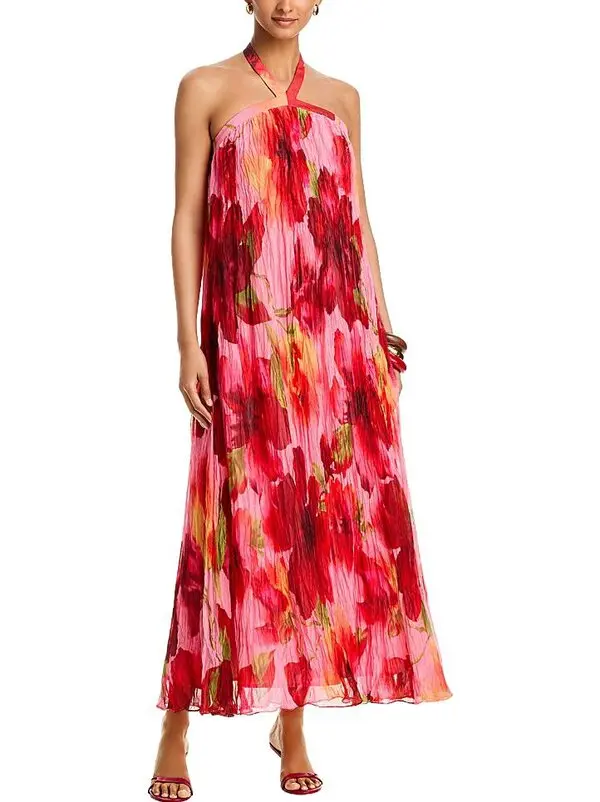 Aqua Floral Strapless Tiered Maxi Dress - Coral/pink Multi