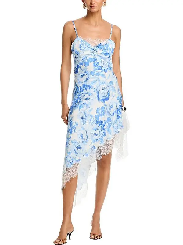 Aqua Bloom Lace Asymmetric Midi Dress - Blue Bloom