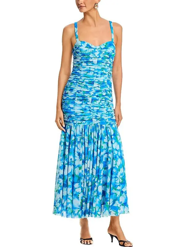 Aqua Floral Print Maxi Dress - Blue Multi