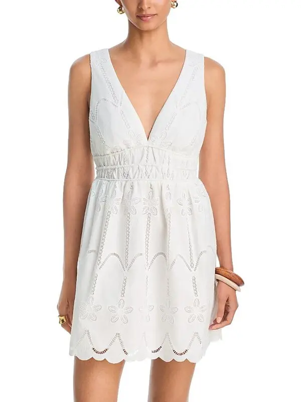 Aqua Eyelet V-neck Mini Dress - White