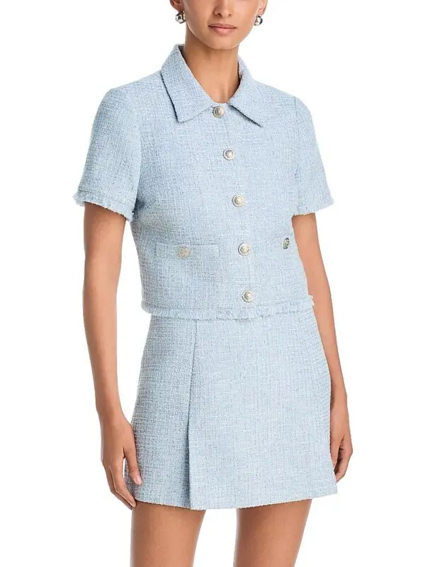 Aqua Tweed Short Sleeve Jacket - Blue