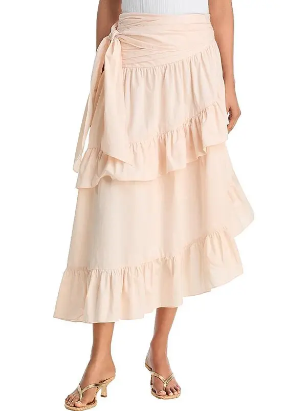 Aqua Asymmetric Ruffle-trim Skirt - Light Pink