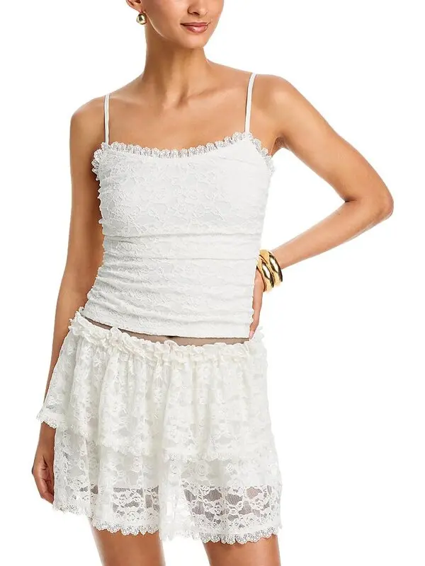 Aqua Lace Ruffle Tank - Ivory