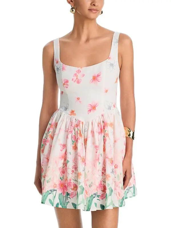 Aqua Floral Mini Dress - White Multi