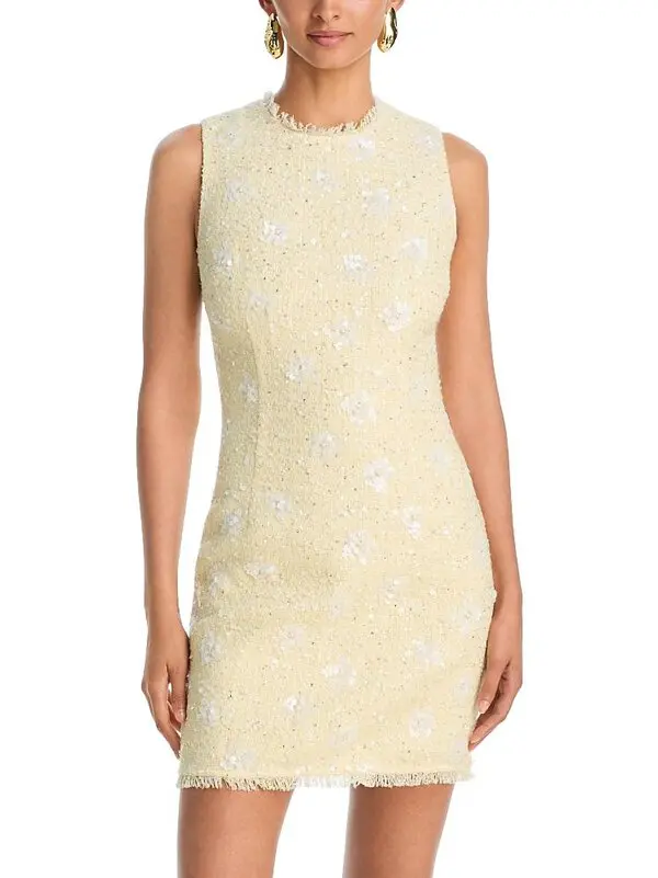 Aqua Embellished Tweed Dress - Yellow