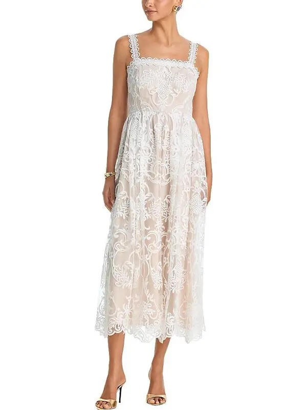 Aqua Lace Midi Dress - White/nude