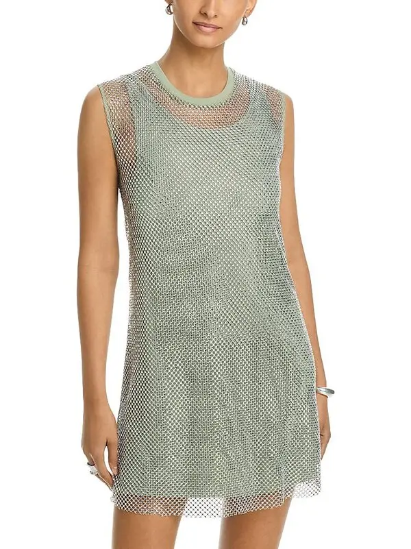 Aqua Crystal Mesh Mini Dress - Pistachio