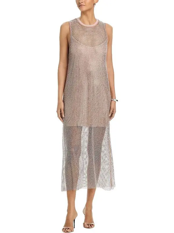 Aqua Crystal Mesh Midi Dress - Nude