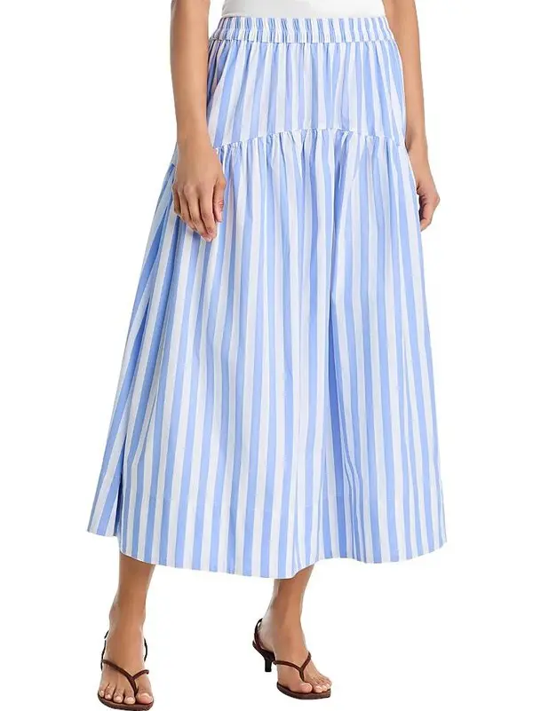 Aqua Striped Midi Skirt - Light Blue/ White