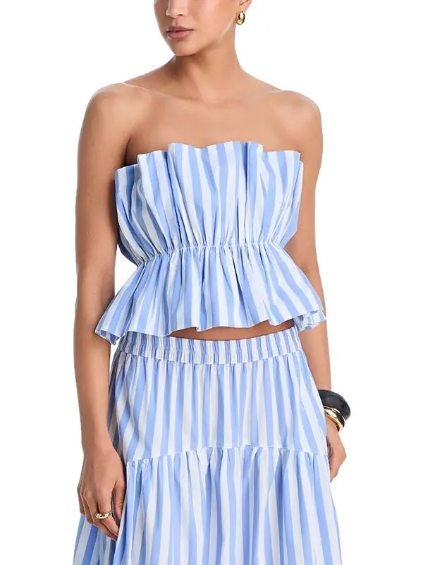 Aqua Striped Strapless Top - Light Blue/ White