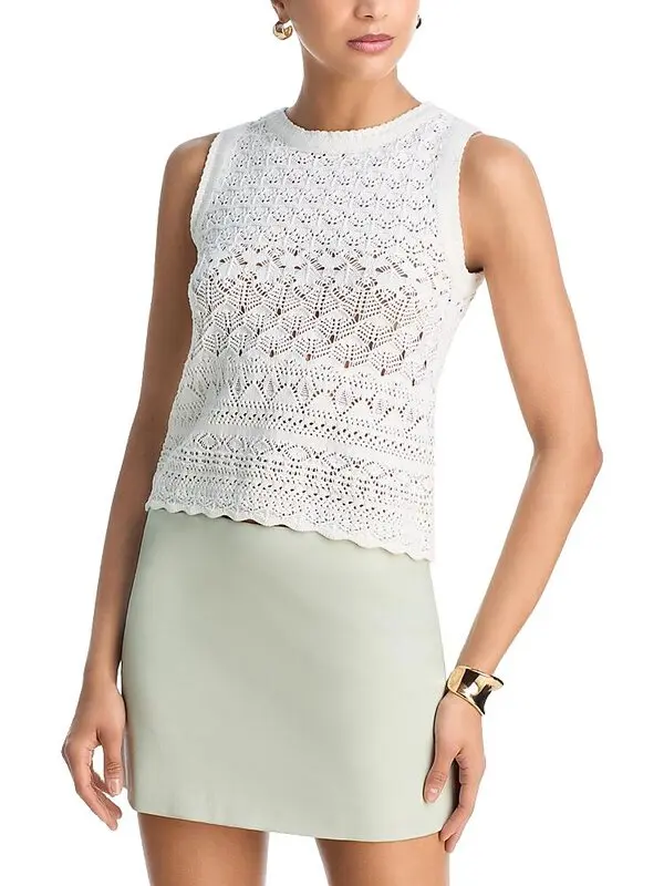 Aqua Crochet Knit Tank Top - White