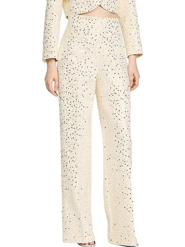 Sandro Sequined Straight Leg Trousers - Ecru