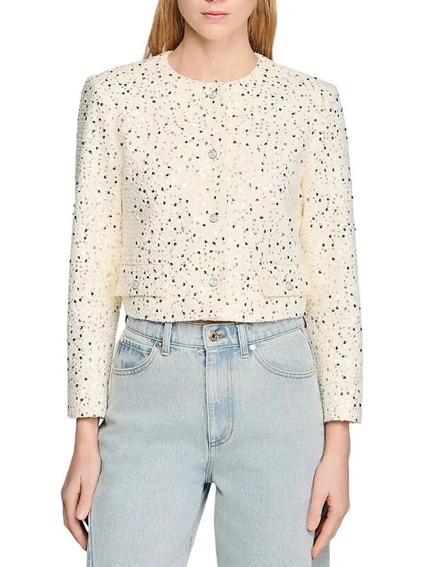 Sandro Geometric Sequin Jacket - Ecru