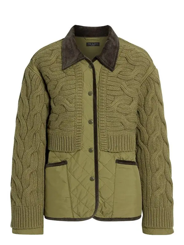 Rag & Bone Ivy Cable-knit Paneled Quilted Shell Jacket - Army Green