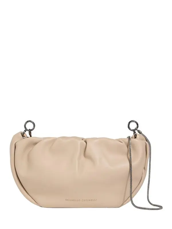 Brunello Cucinelli Brioche Leather Shoulder Bag - Beige
