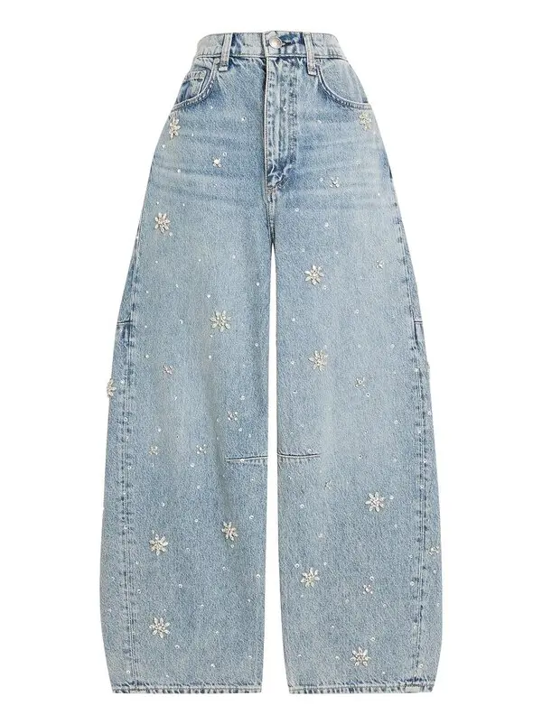 Rag & Bone Charlie Crystal-embellished Barrel-leg Jeans - Mid Denim
