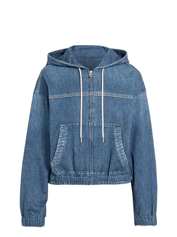 Rag & Bone Miramar Davina Denimeffect Cottonfleece Zipup Hoodie - Mid Denim
