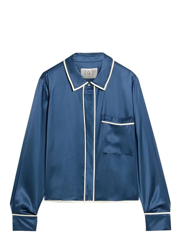 TWP Sleepover Satin Shirt - Storm Blue