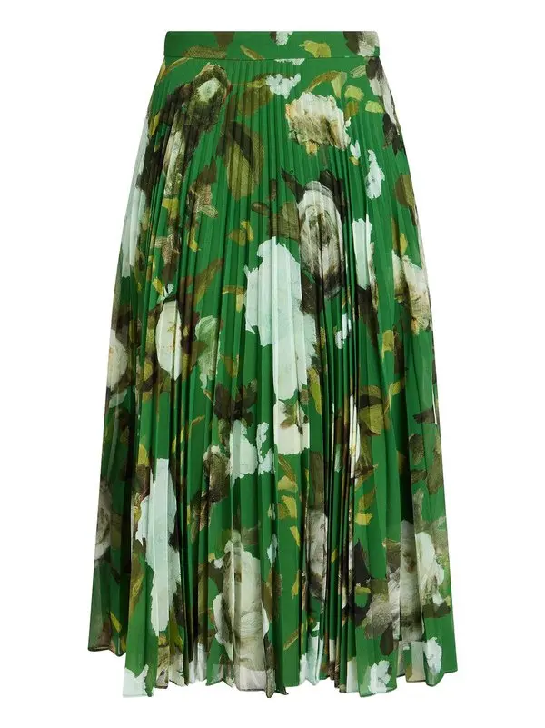 Erdem Floral-print Pleated Chiffon Midi Skirt - Green