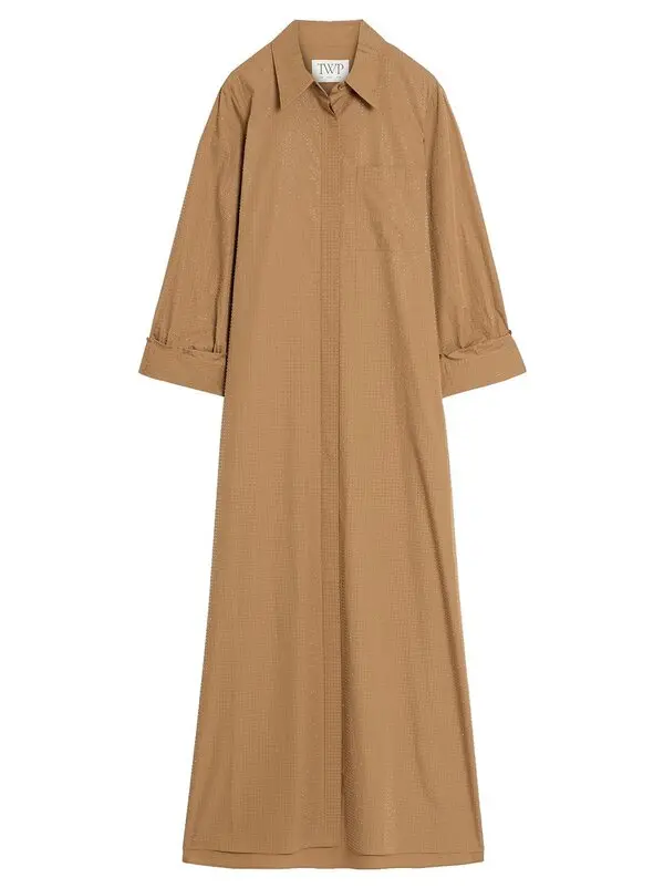 TWP Jenny's Gown Crystal-embellished Maxi Shirt Dress - Camel