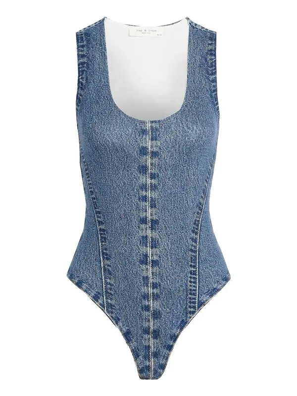 Rag & Bone Miramar Irina Denim-effect Ponte Bodysuit - Mid Denim