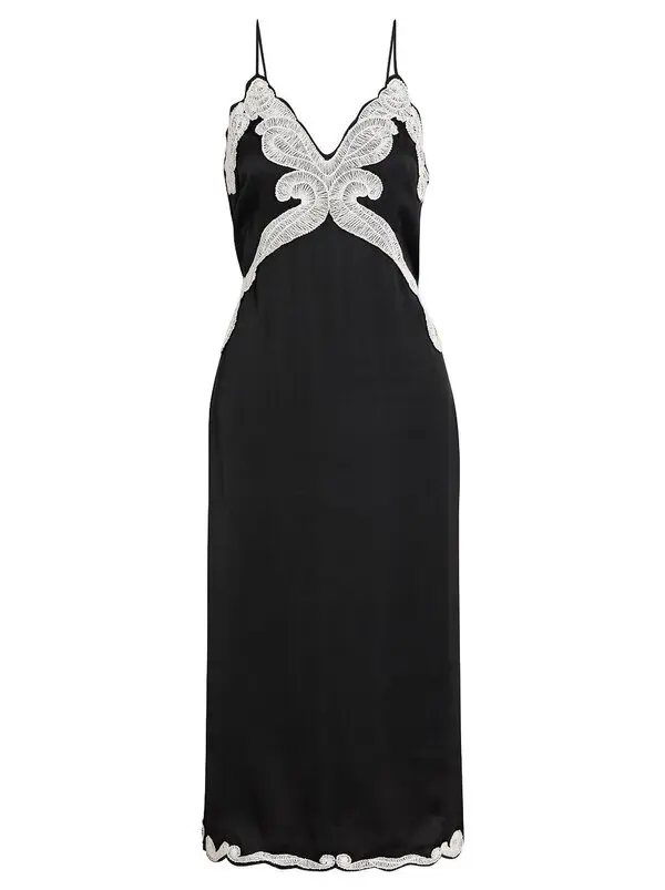 Rag & Bone Ann Embroidered Satin Midi Dress - Black