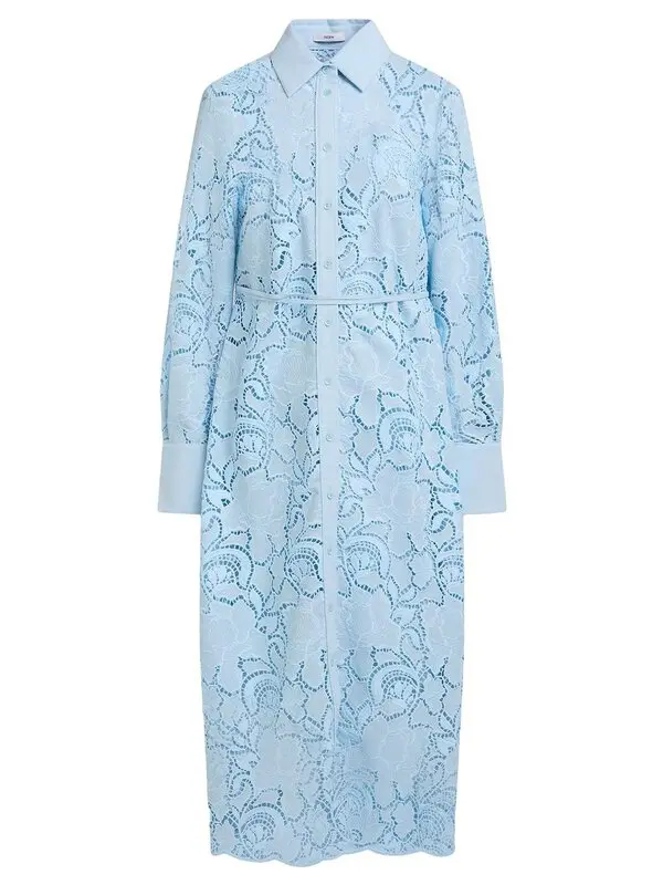 Erdem Guipure Lace Midi Shirt Dress - Light Blue