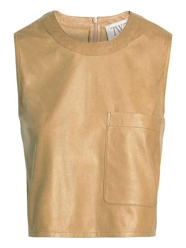 TWP Cropped Leather Tank - Camel