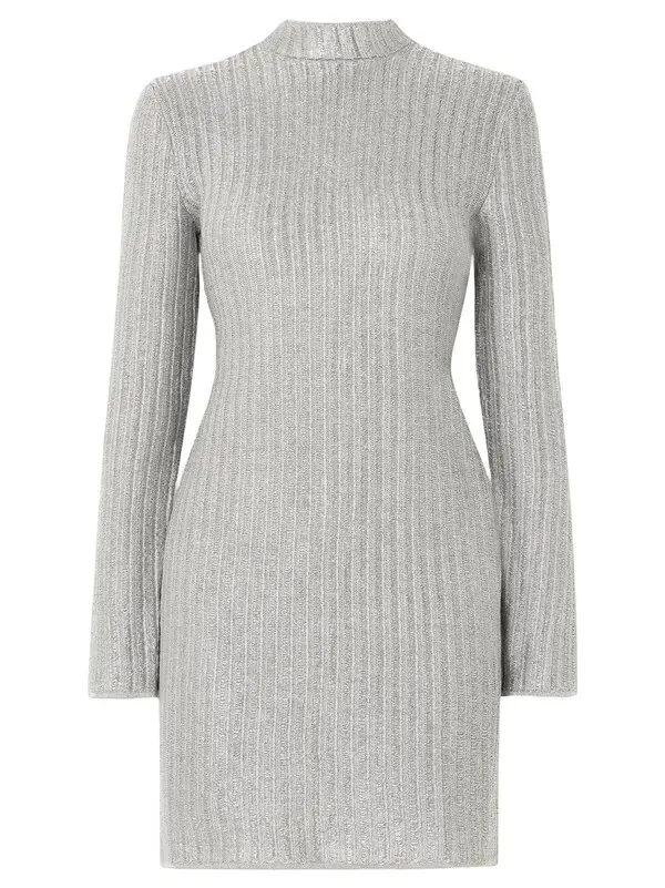 TOM FORD Metallic Ribbed Cotton-blend Mini Dress - Silver