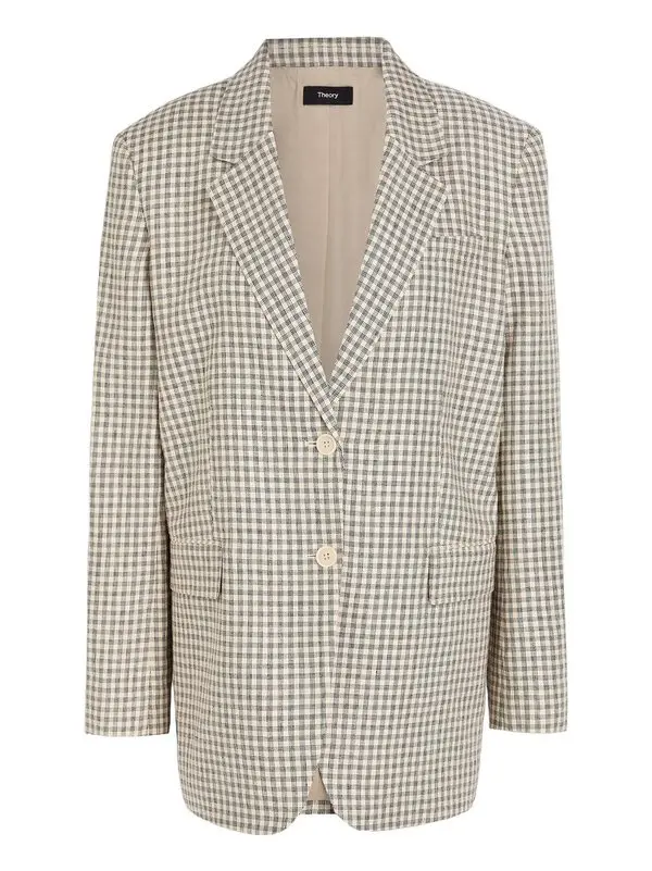 Theory Gingham Linen-blend Jacquard Blazer - Cream