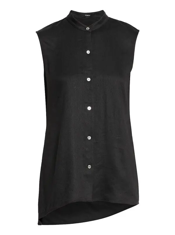 Theory Linen-blend Twill Sleeveless Shirt - Black