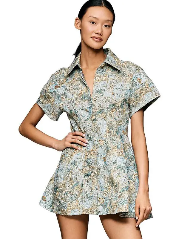 EN SAISON Kenna Mini Shirt Dress - Blue Pattern