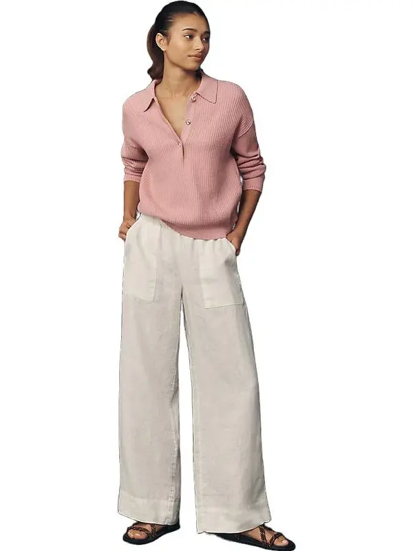 Beyond Yoga Linen Pull-on Wide-leg Pants - White