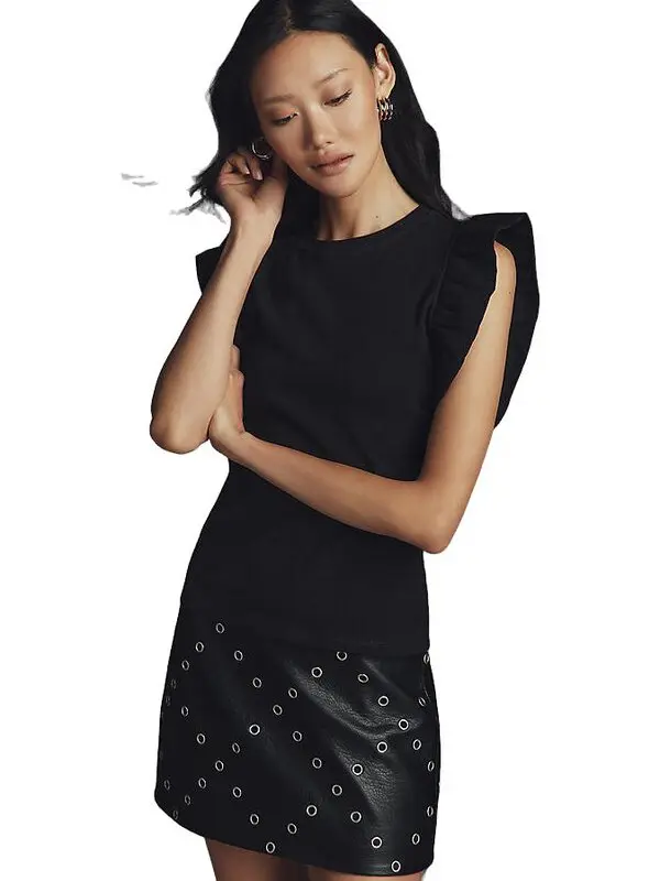 English Factory Ruffled Knit Top - Black