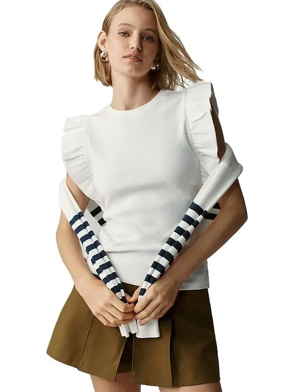 English Factory Ruffled Knit Top - White