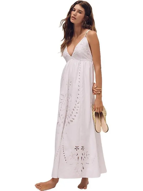 Maeve Cotton Eyelet Midi Dress - White
