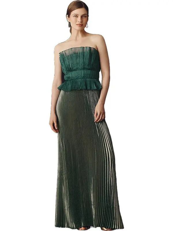 L'IDEE Strapless Pleated Gown - Oil Shine