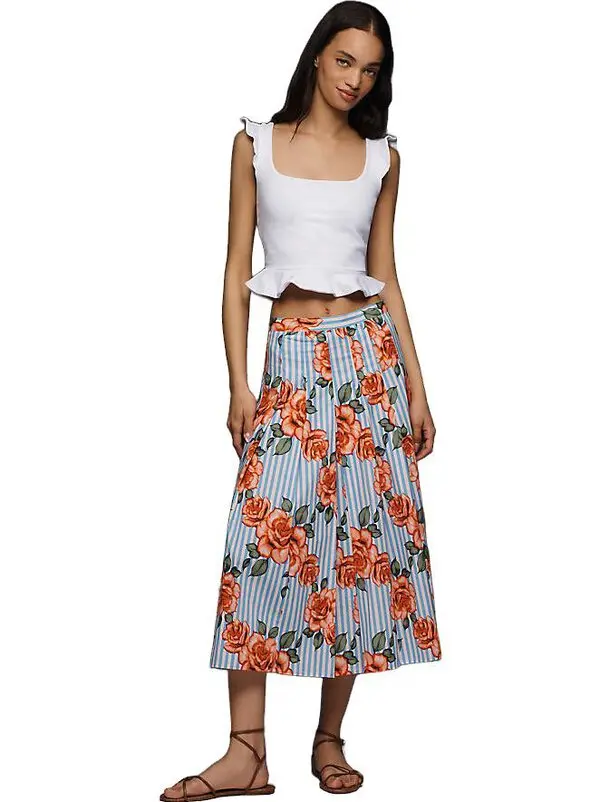 HUTCH Emry Midi Skirt - Blue Floral
