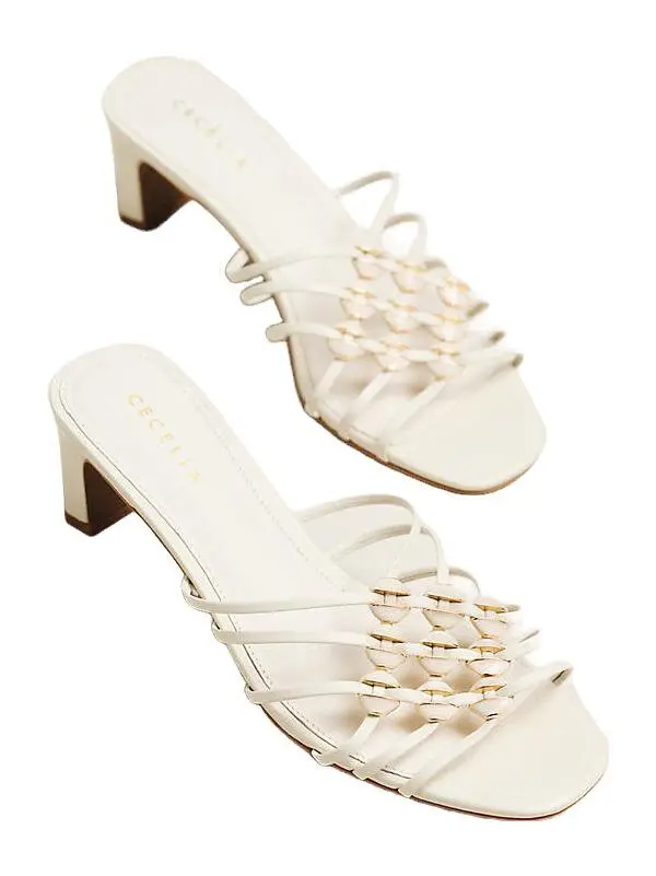 CECILIA NEW YORK Pearl Embellished Strappy Heeled Sandals - Oat