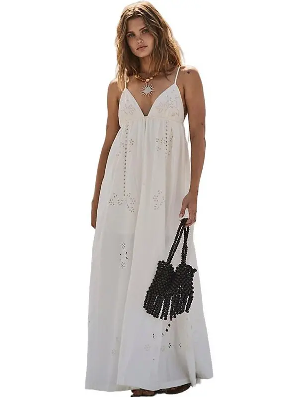Free People Sorrento Stroll Cutwork Maxi Dress - Sugar Swizzle