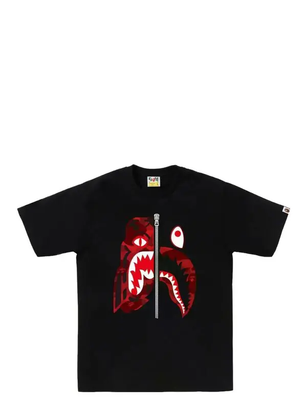 A BATHING APE Shark-print Cotton T-shirt - Black