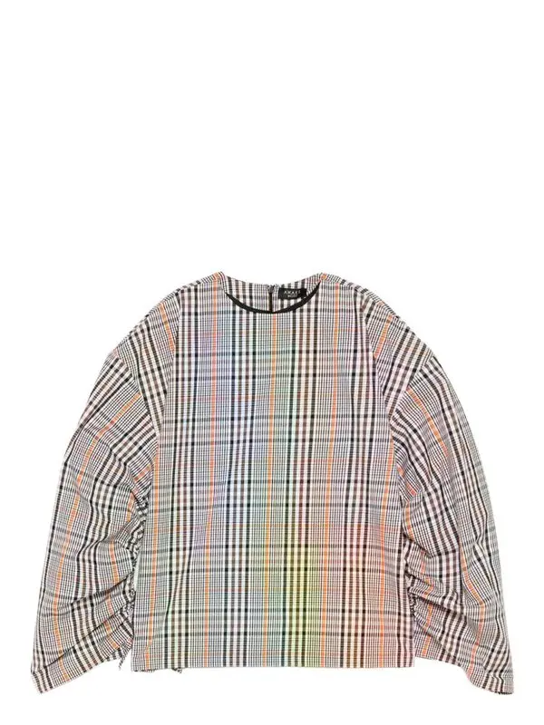 A.W.A.K.E. Mode Checked Drawstring-sleeve Blouse - Brown
