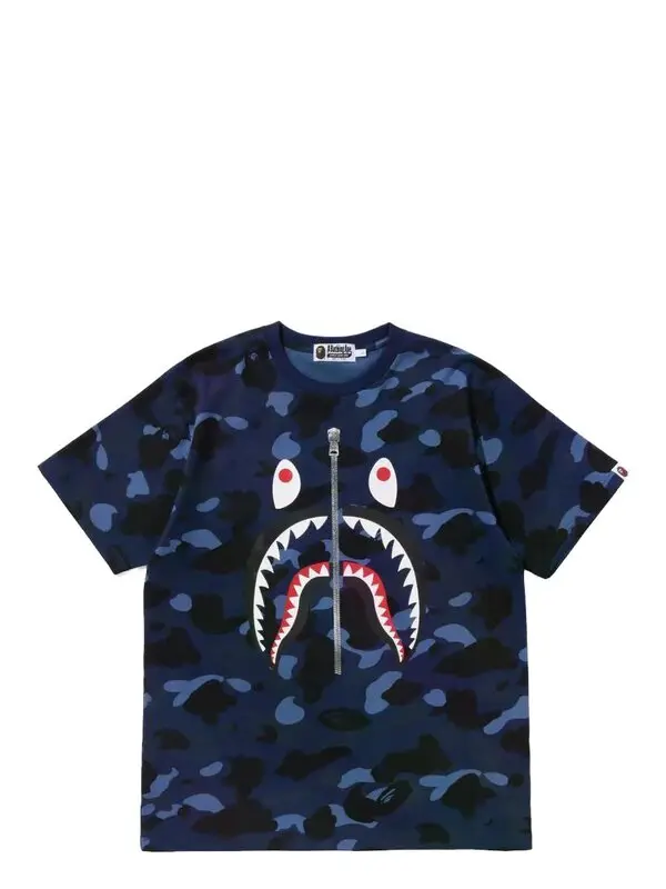 A BATHING APE Shark Camouflage-print T-shirt - Blue