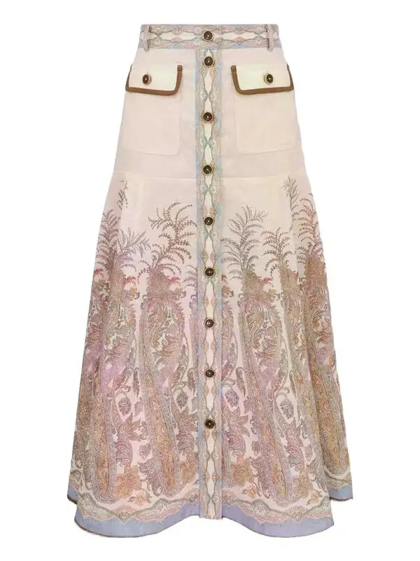 Zimmermann Paisley-print Button-front A-line Skirt - Neutrals