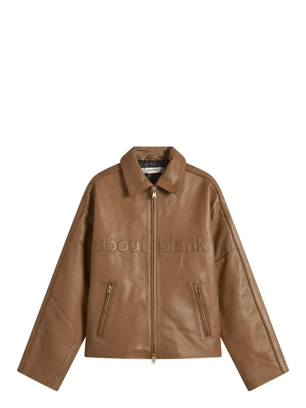 ABOUT:BLANK Leather Jacket With Relaxed Boxy Fit And Gold Zips - Brown