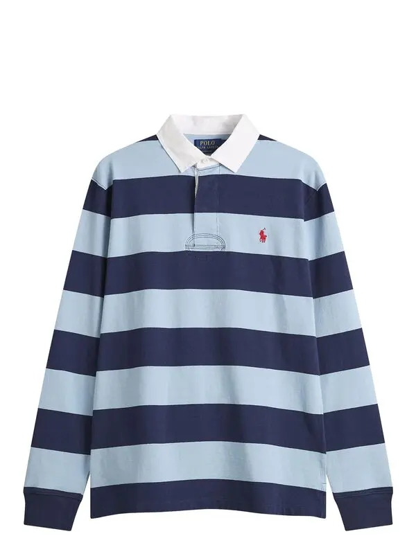 Polo Ralph Lauren Long Sleeve Rugby Shirt - Powder Blue/newport Navy