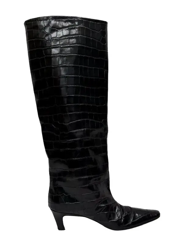 TOTEME Croc-embossed Knee-high Boots - Black