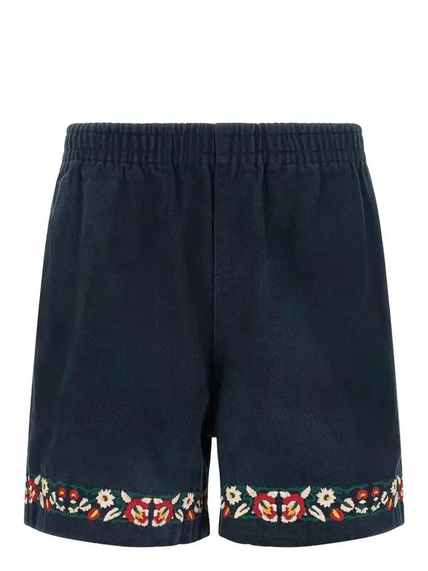 FOUND Floral-embroidered Cotton Shorts - Blue